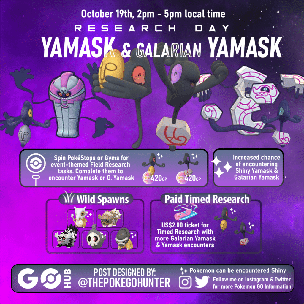 Yamask and Galarian Yamask Research Day | Pokémon GO Hub