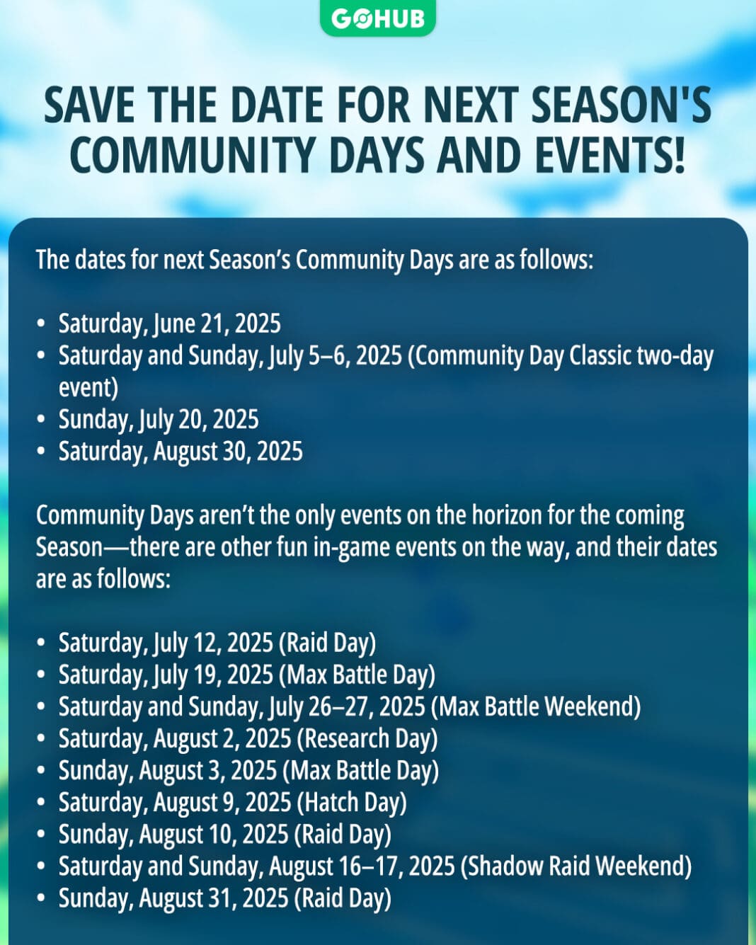 Save the Date for Next Season's Community Days and Events! | Pokémon GO Hub