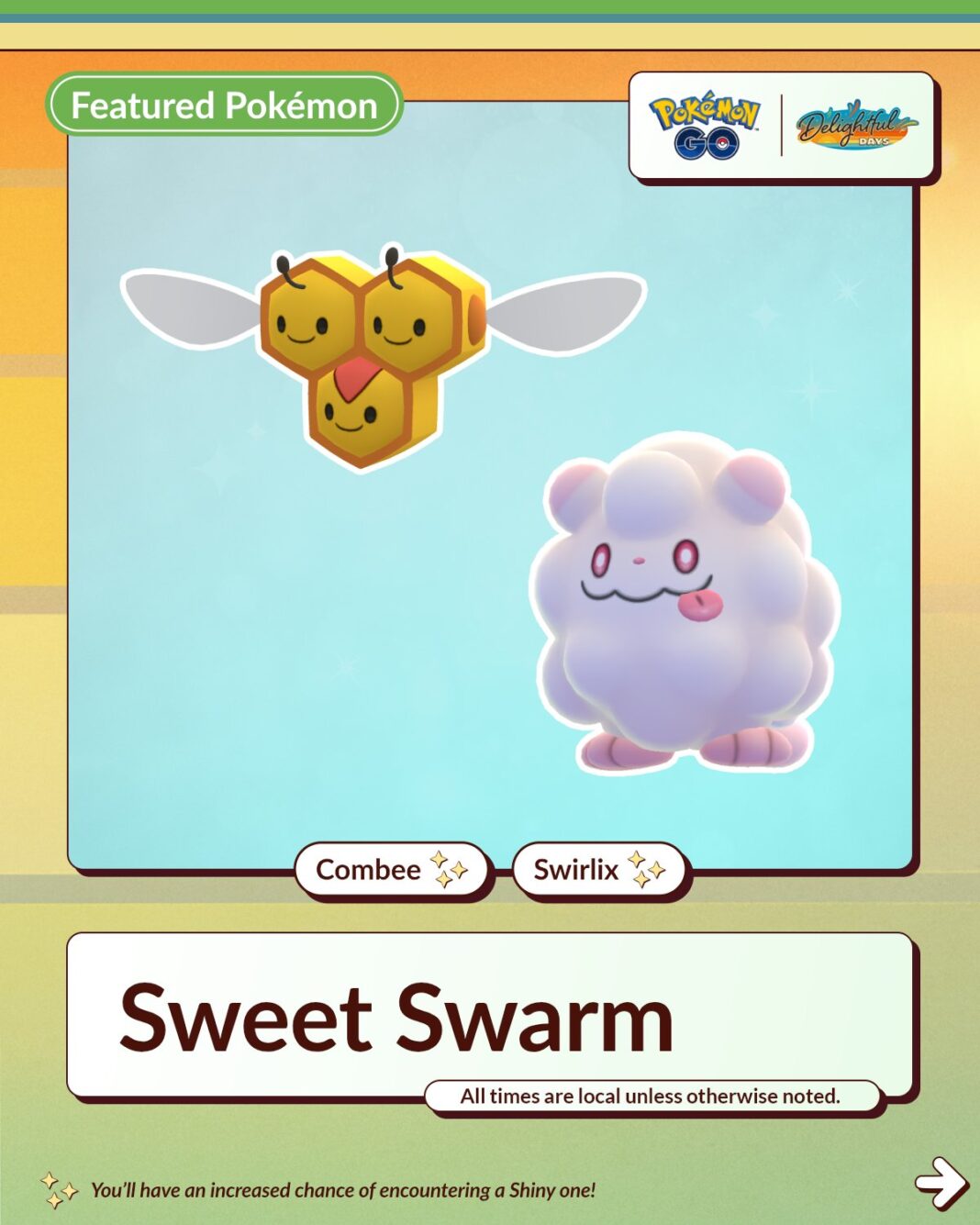 Pokémon GO Sweet Swarm Event: Boosted Shiny Combee and Shiny Swirlix ...